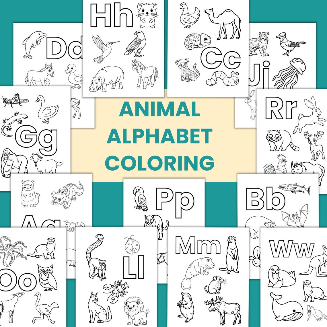 Animal Themed Alphabet Coloring Pages for Children Instant Download ...