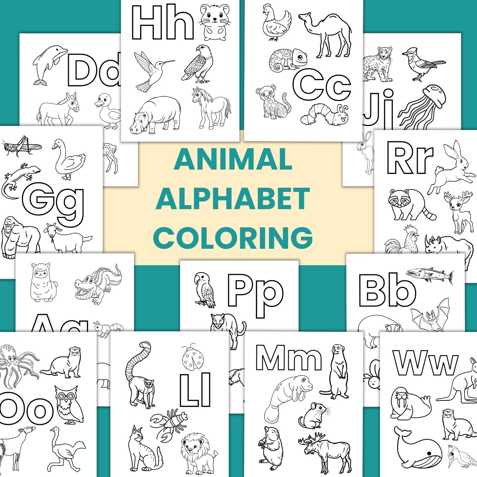 Animal Themed Alphabet Coloring Pages for Children Instant Download ...