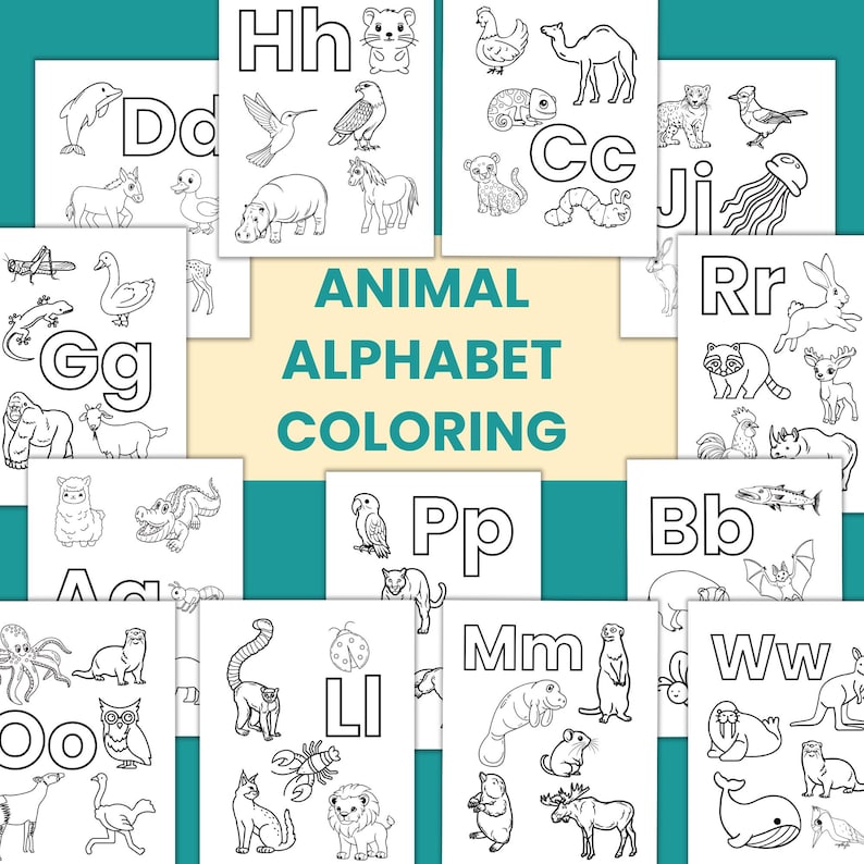 Animal Themed Alphabet Coloring Pages for Children Instant Download ...