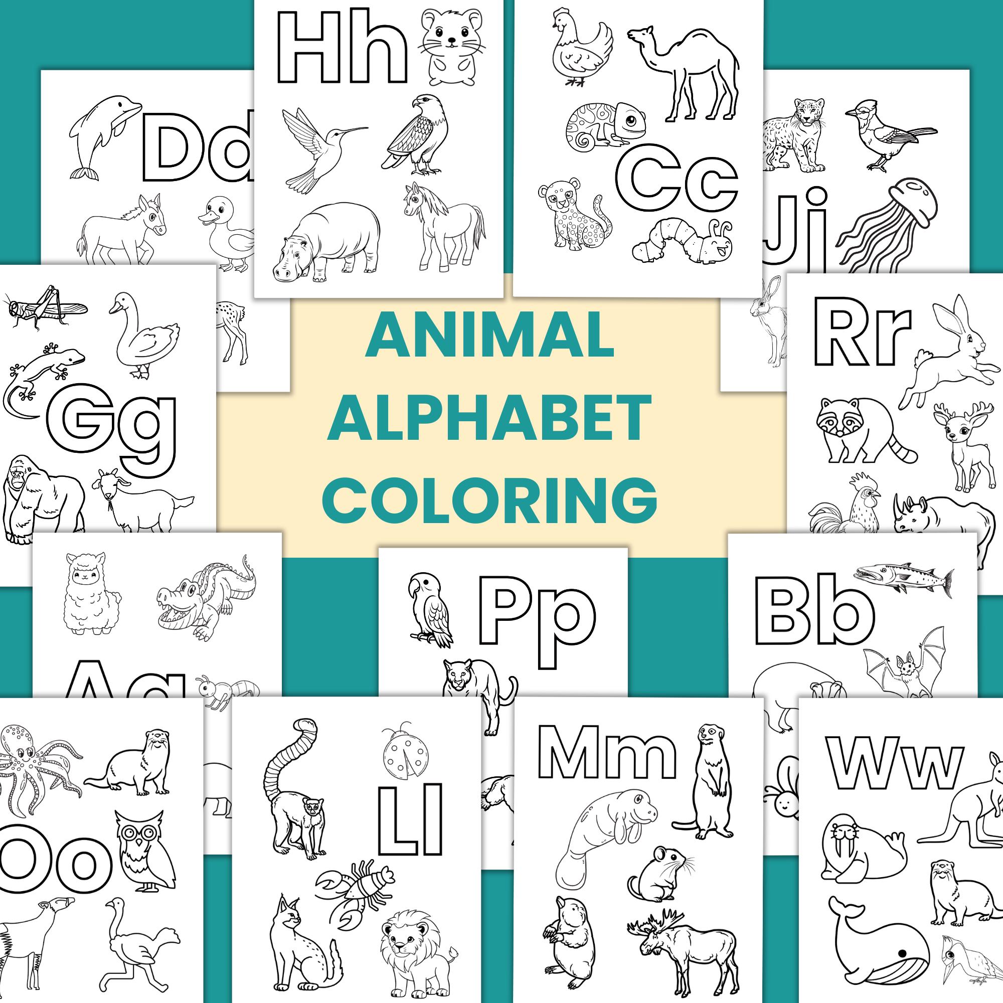 Animal Themed Alphabet Coloring Pages for Children Instant Download ...