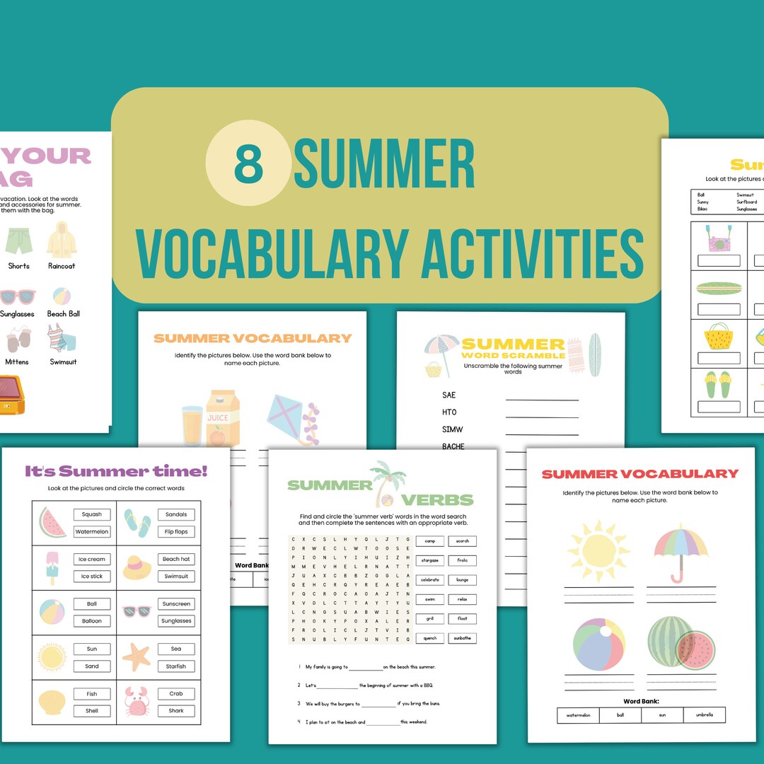 Summer Vocabulary Activities for Kids Instant Download Summer ...