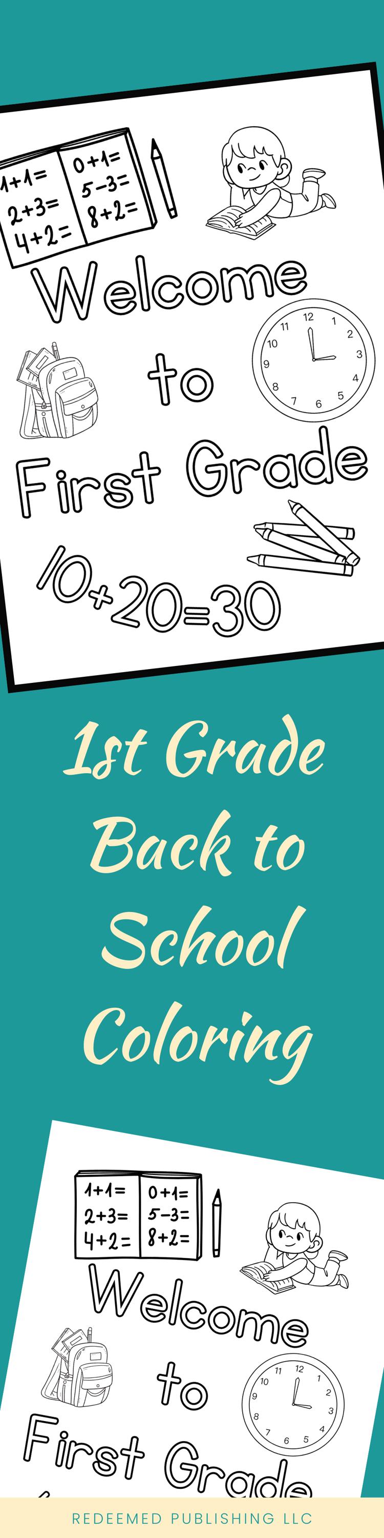 1st Grade Coloring Page for Student Back to School Activity Instant ...