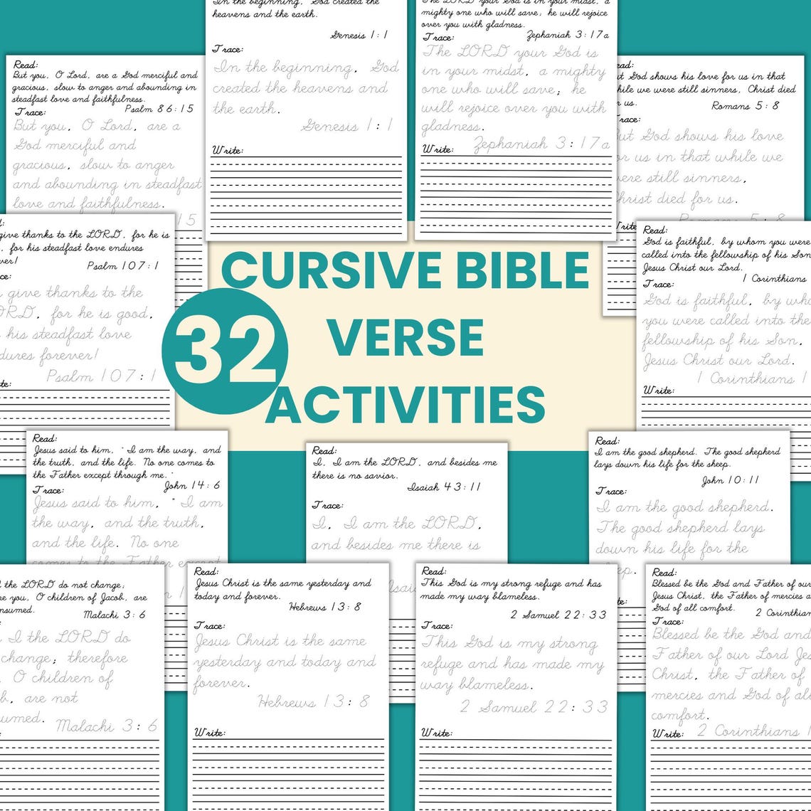 Cursive Bible Verse Tracing Activities for Homeschool Students ...
