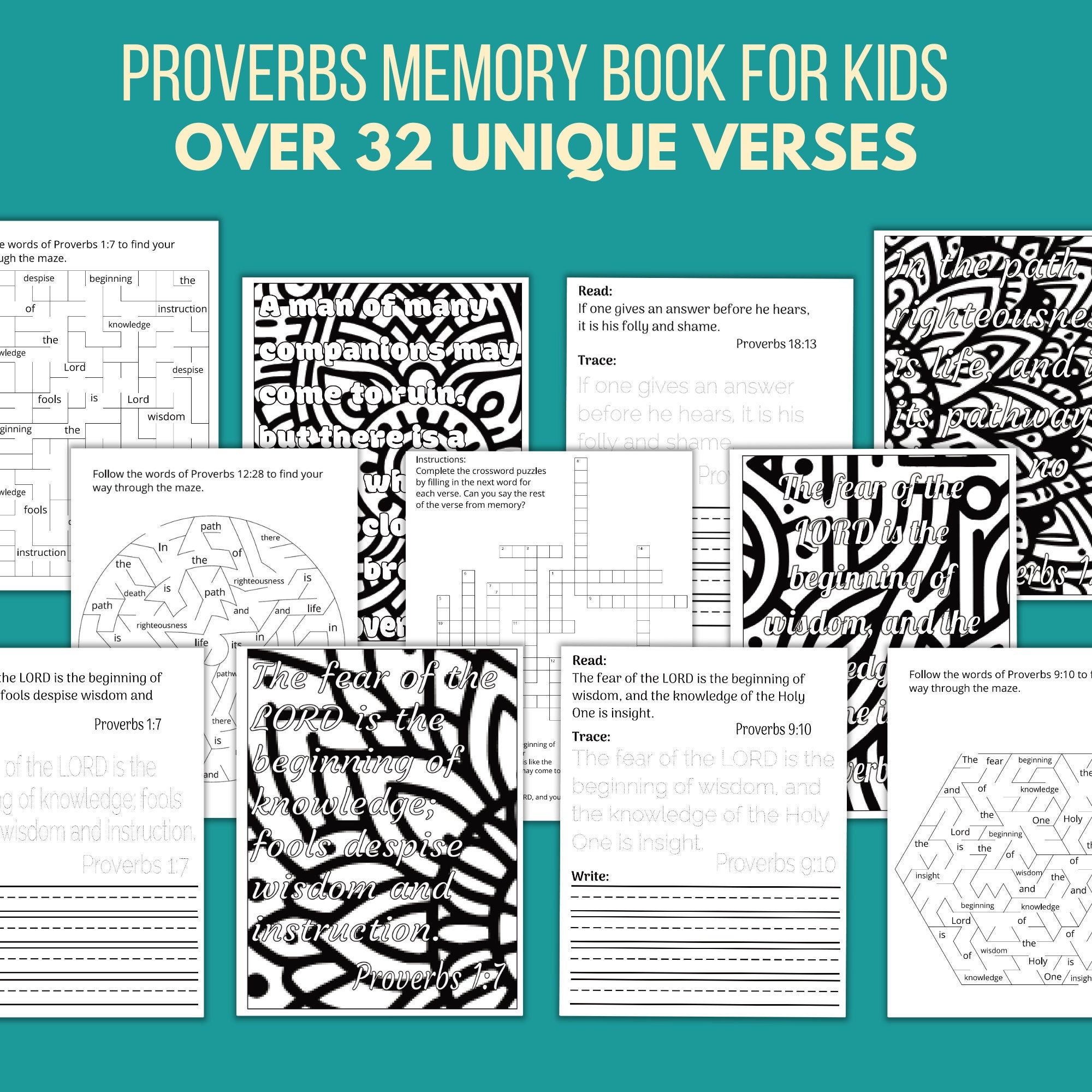 Bible Verse Activity Book for Children Crossword Puzzles and Mazes ...