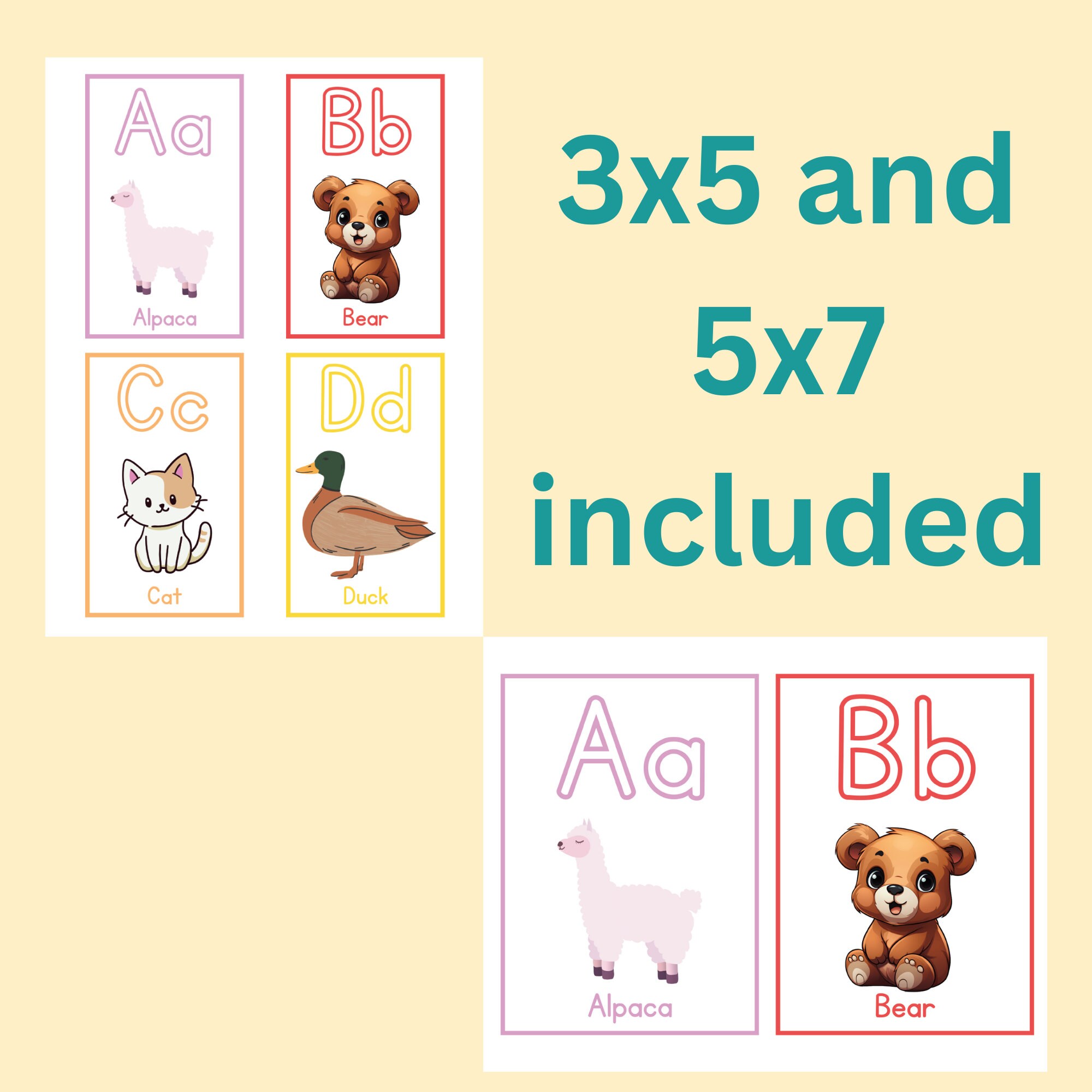 Alphabet Flash Cards for Homeschool Curriculum Educational Cards Animal ...
