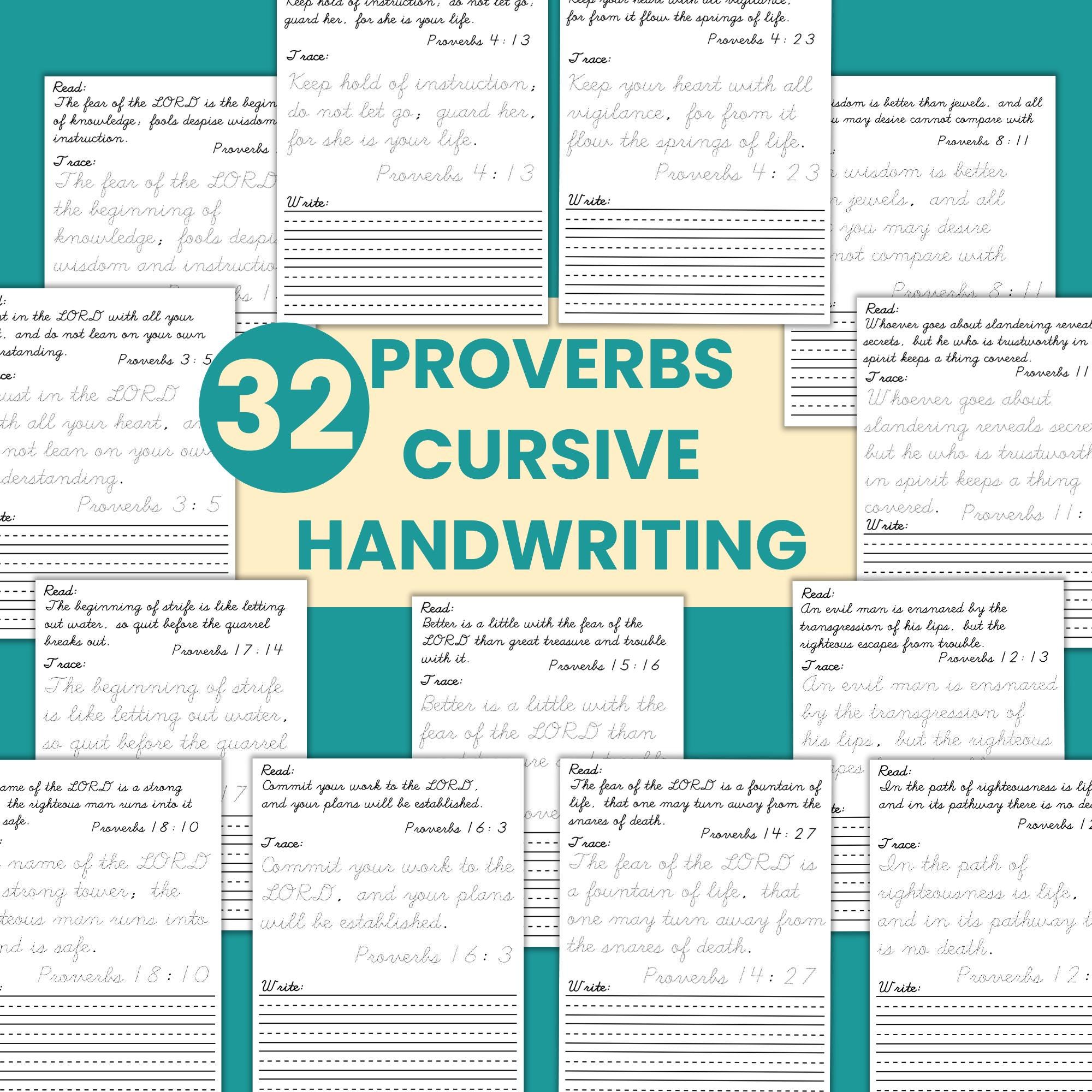 Proverbs Cursive Writing for Kids Scripture Memory Activity for ...