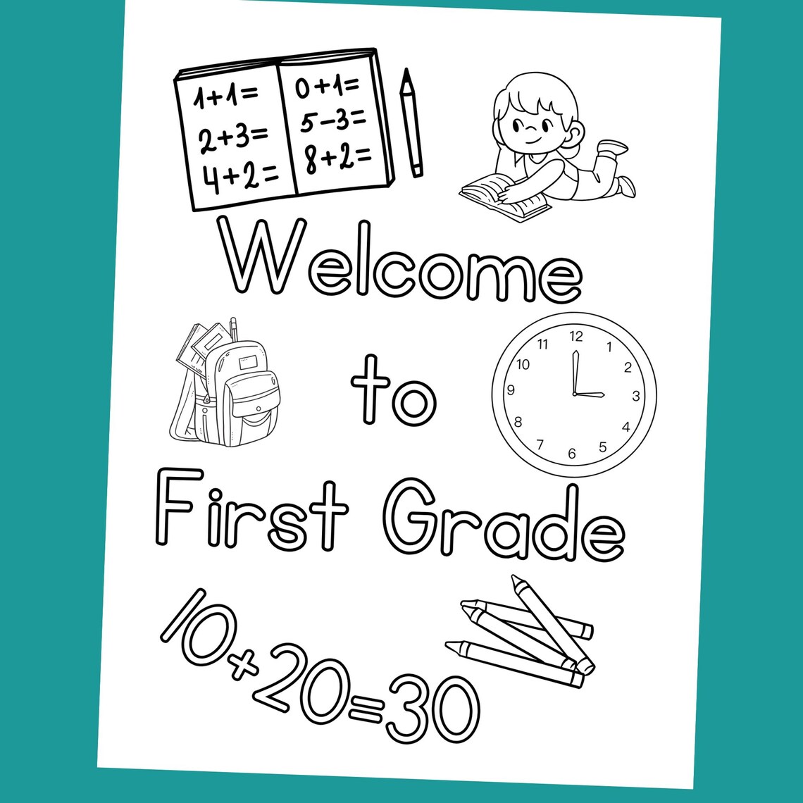 1st Grade Coloring Page for Student Back to School Activity Instant ...