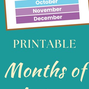 Months of the Year Schoolroom Decor Printable Educational Poster for ...