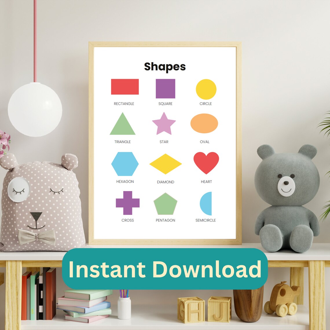 Shapes Poster for Kids Educational Wall Art Colorful Decor for Children ...