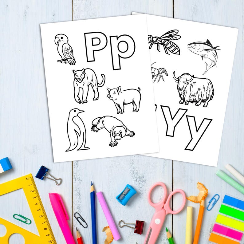 Animal Themed Alphabet Coloring Pages for Children Instant Download ...