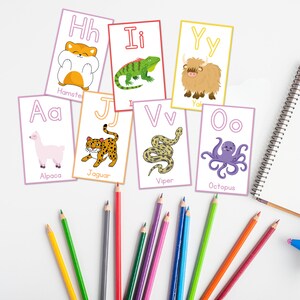 Alphabet Flash Cards for Homeschool Curriculum Educational Cards Animal ...