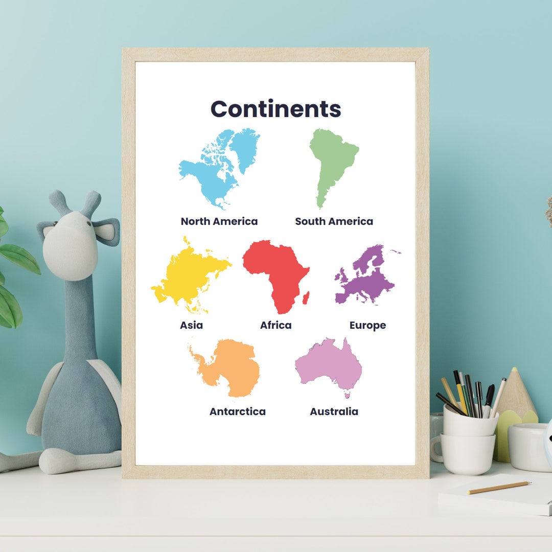Continents Poster for Schoolroom Printable Wall Art Homeschool ...
