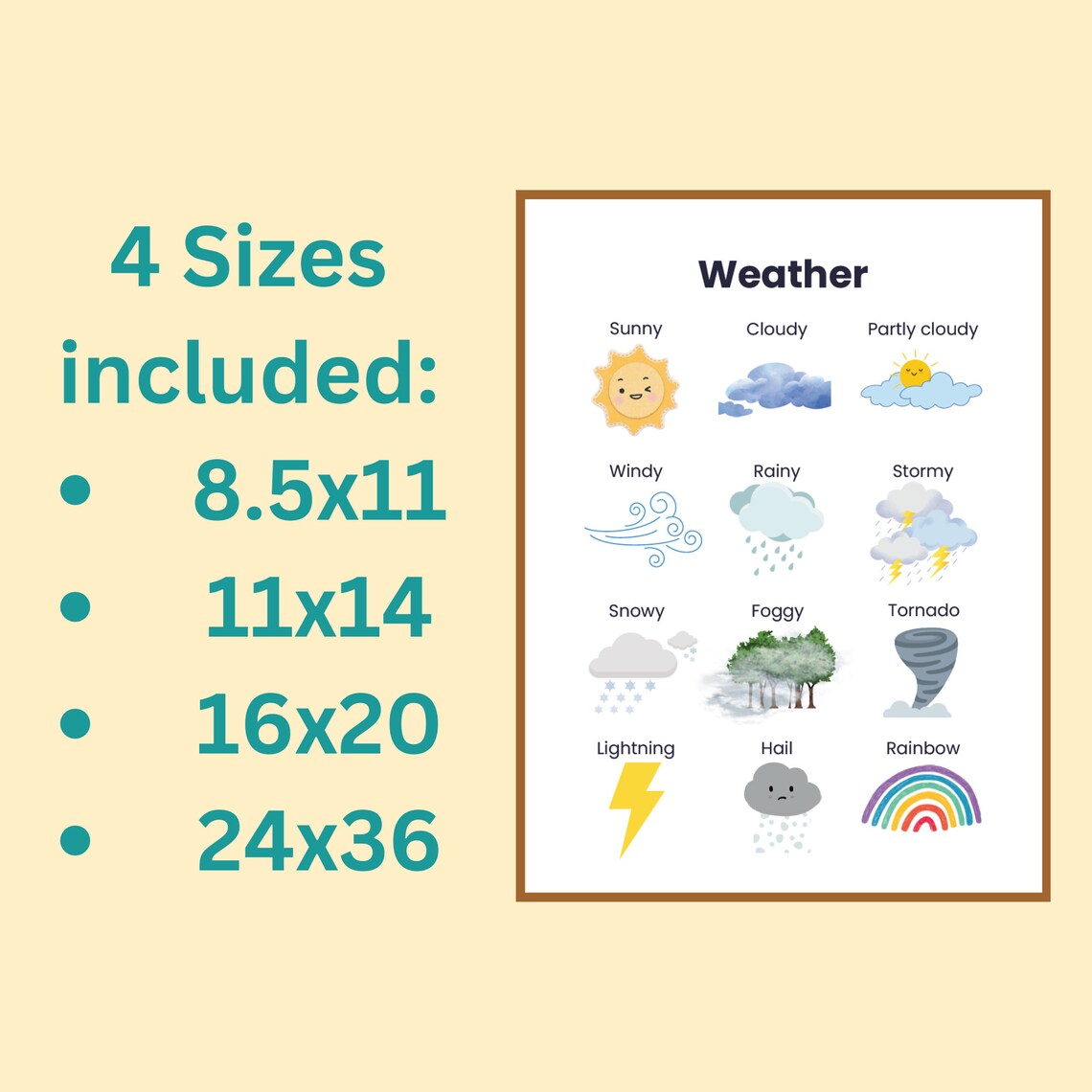 Weather Educational Poster for Playroom Learning Decor Instant Download ...