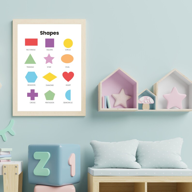 Shapes Poster for Kids Educational Wall Art Colorful Decor for Children ...