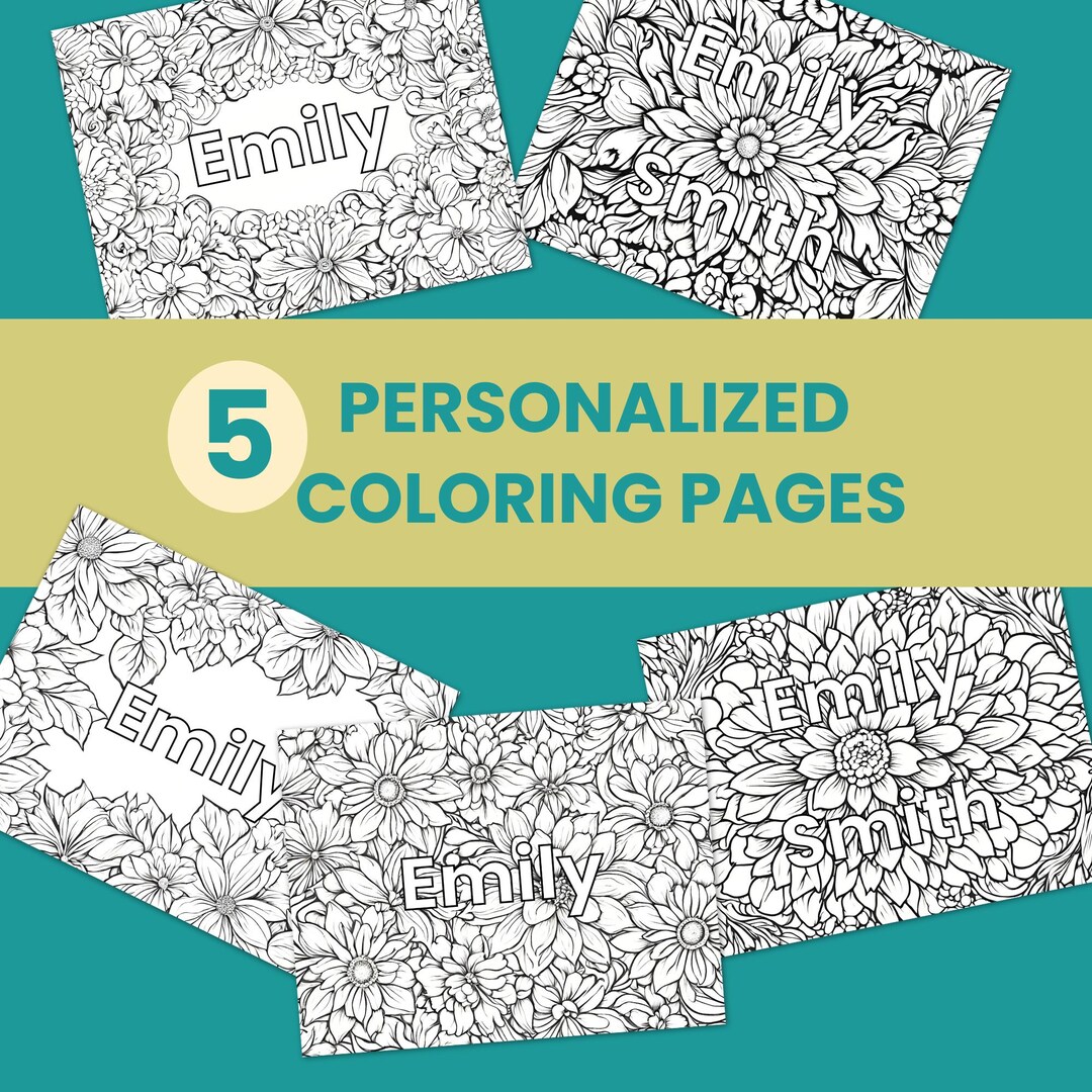 Custom Name Floral Coloring Bundle for Mindfulness and Relaxation ...