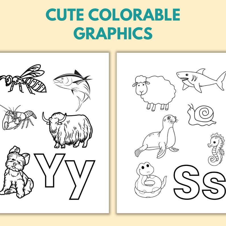 Animal Themed Alphabet Coloring Pages for Children Instant Download ...