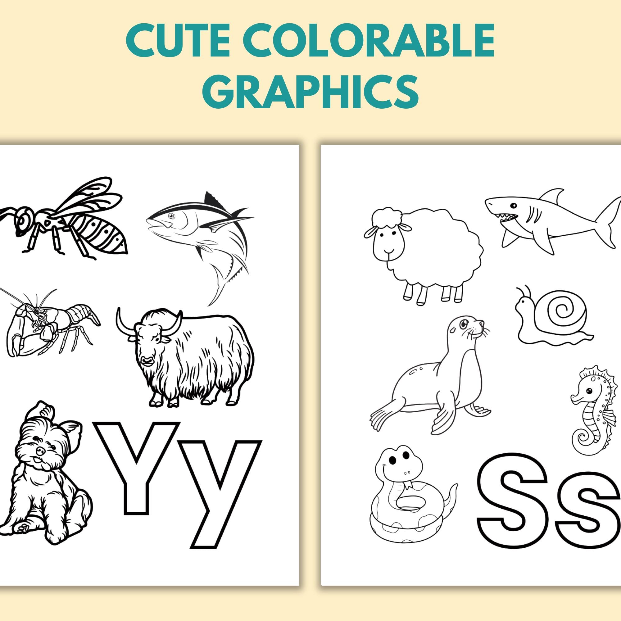 Animal Themed Alphabet Coloring Pages for Children Instant Download ...