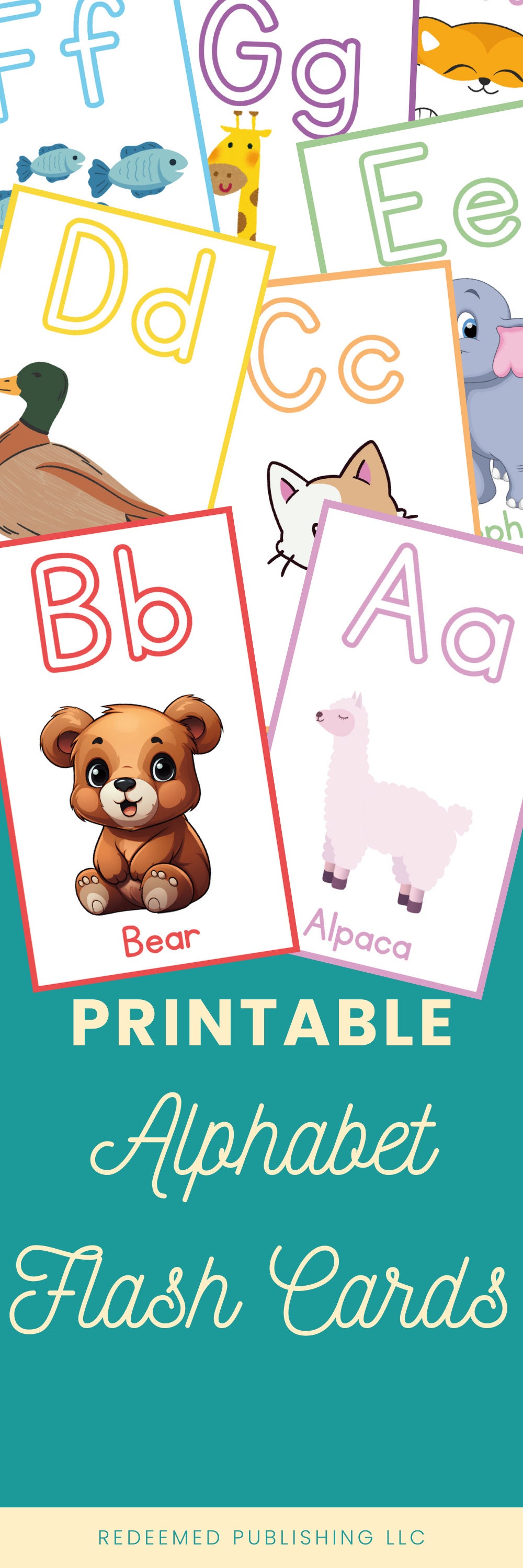 Alphabet Flash Cards for Homeschool Curriculum Educational Cards Animal ...