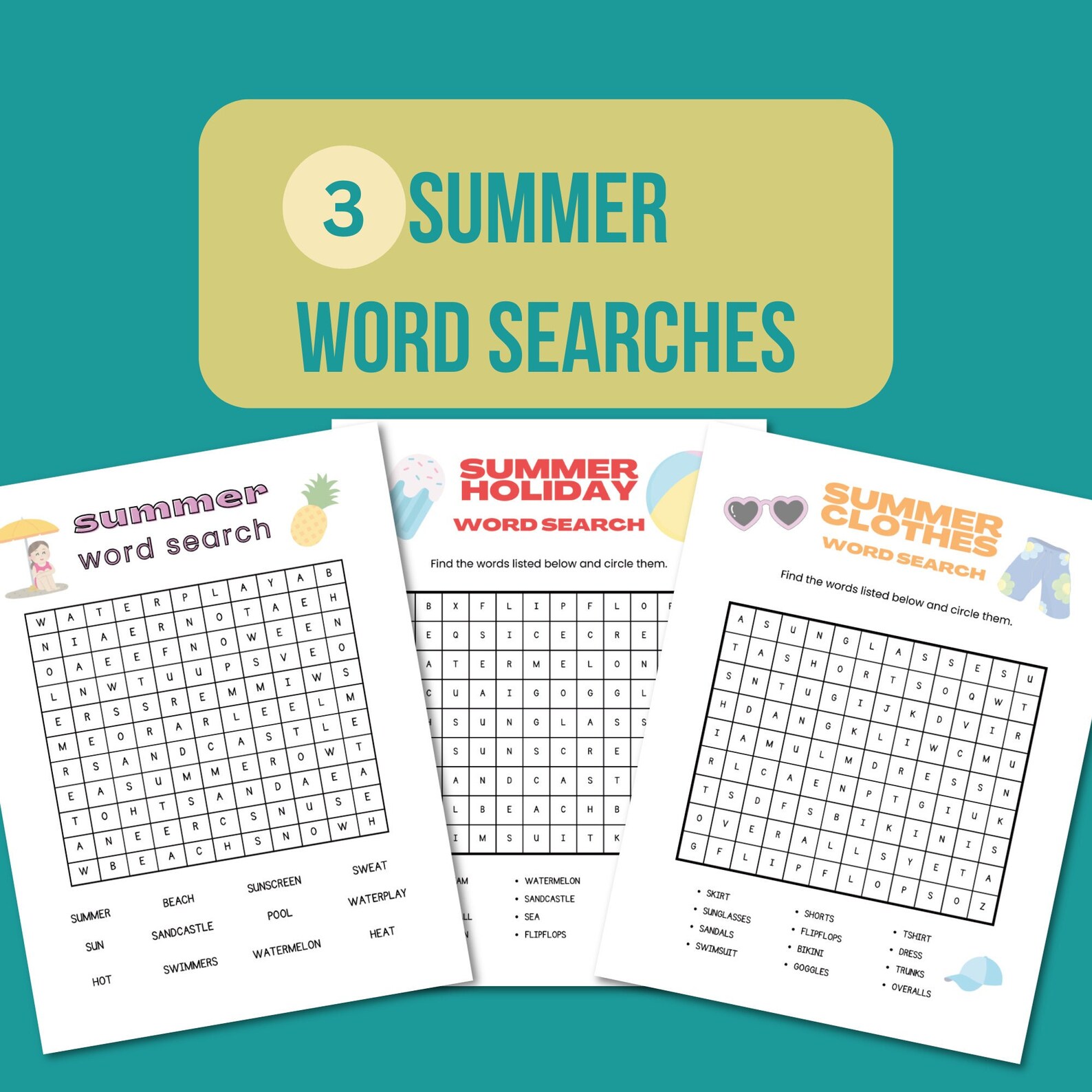 Summer Word Searches for Kids Instant Download Activities Summer ...