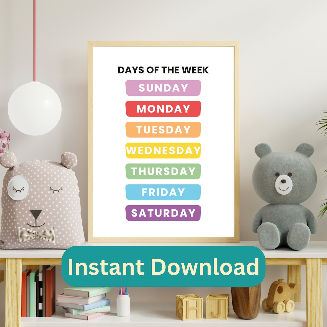 Days of the Week Poster Educational Printable for Children Room Wall ...