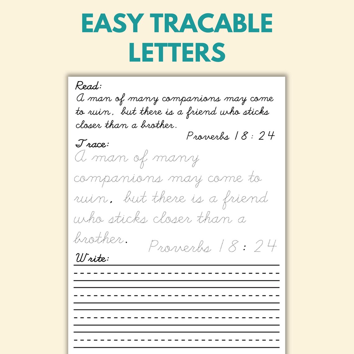 Bible Verse Cursive Writing Activity for Kids Homeschool Worksheet for ...