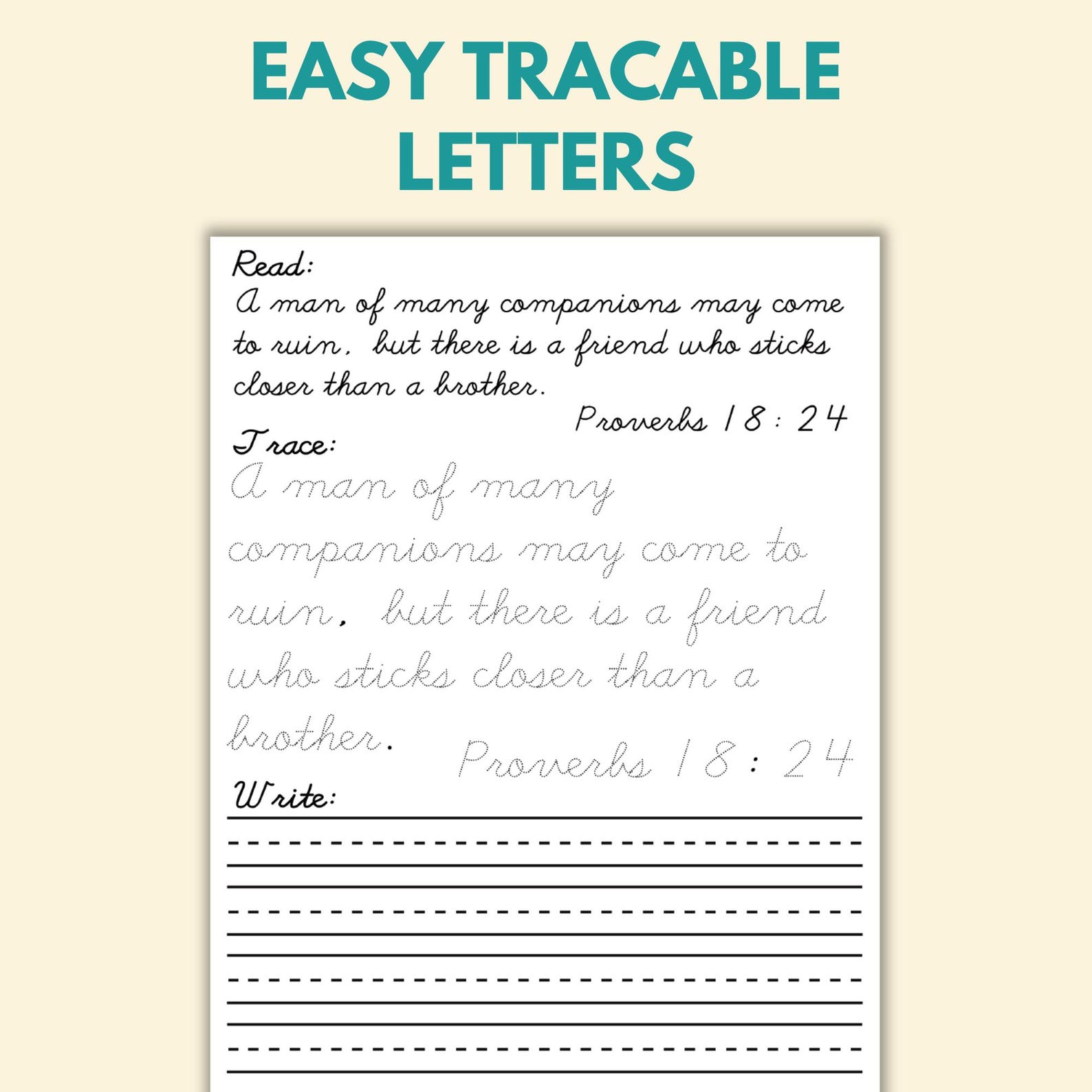 Bible Verse Cursive Writing Activity for Kids Homeschool Worksheet for ...