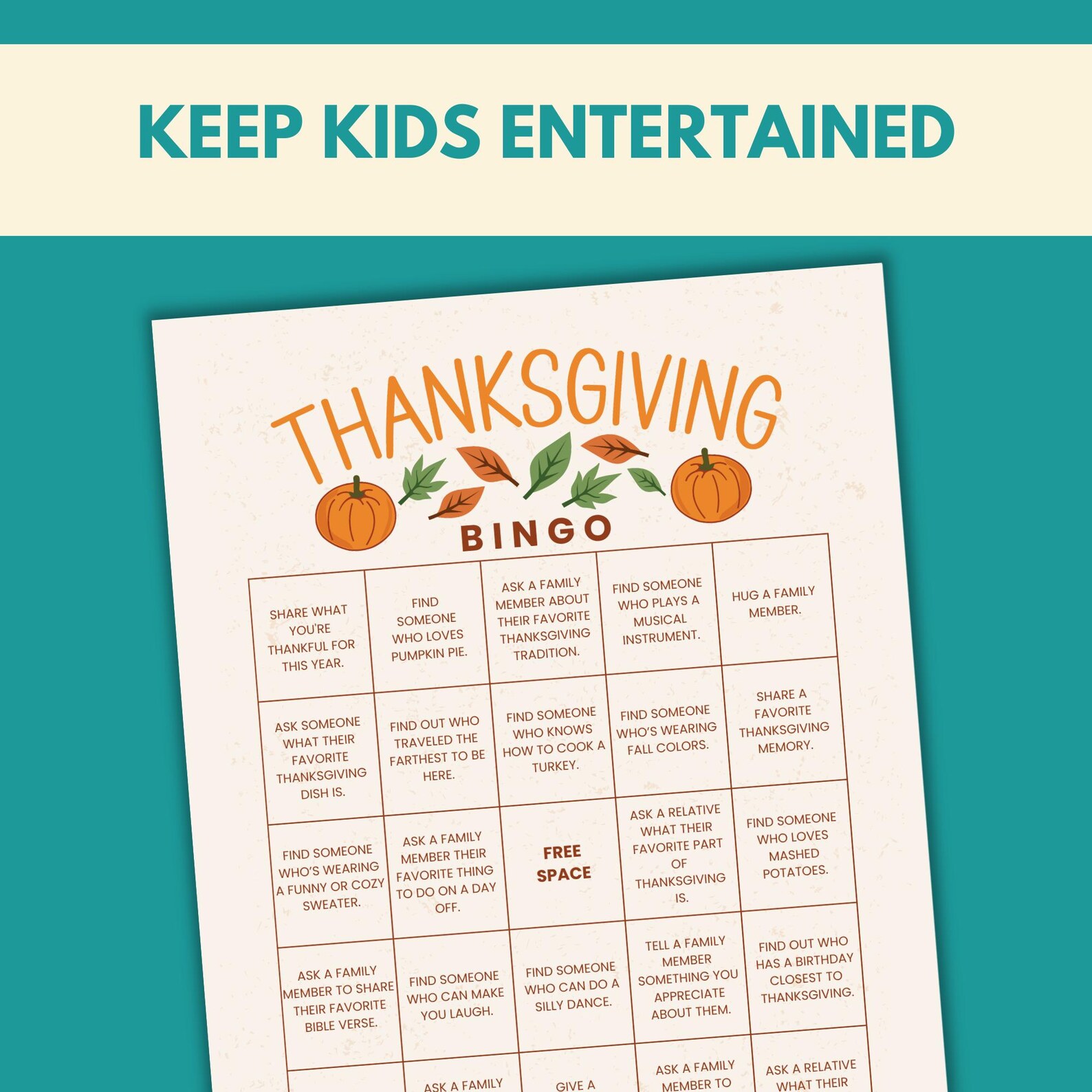 Thanksgiving Bingo for Kids Printable Family Holiday Game for Kids ...