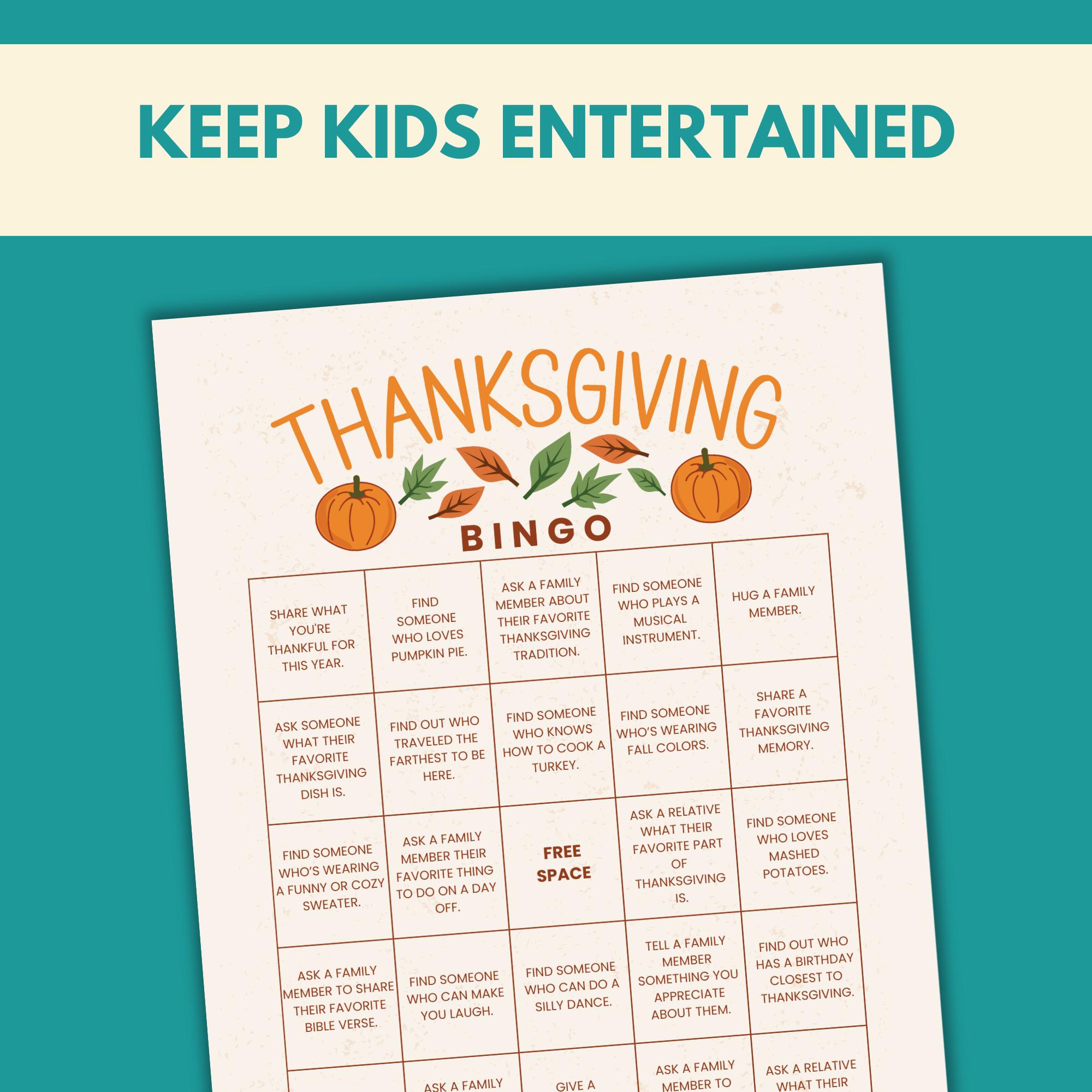 Thanksgiving Bingo for Kids Printable Family Holiday Game for Kids ...