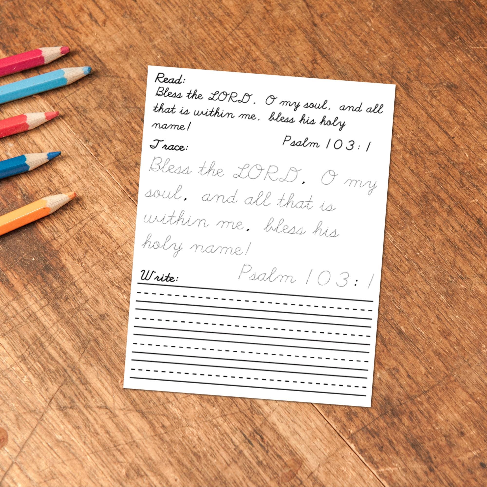Scripture Cursive Handwriting Practice Printable Worksheet for ...