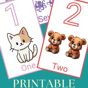 Number Flash Cards for Homeschool Curriculum Educational Cards Animal ...