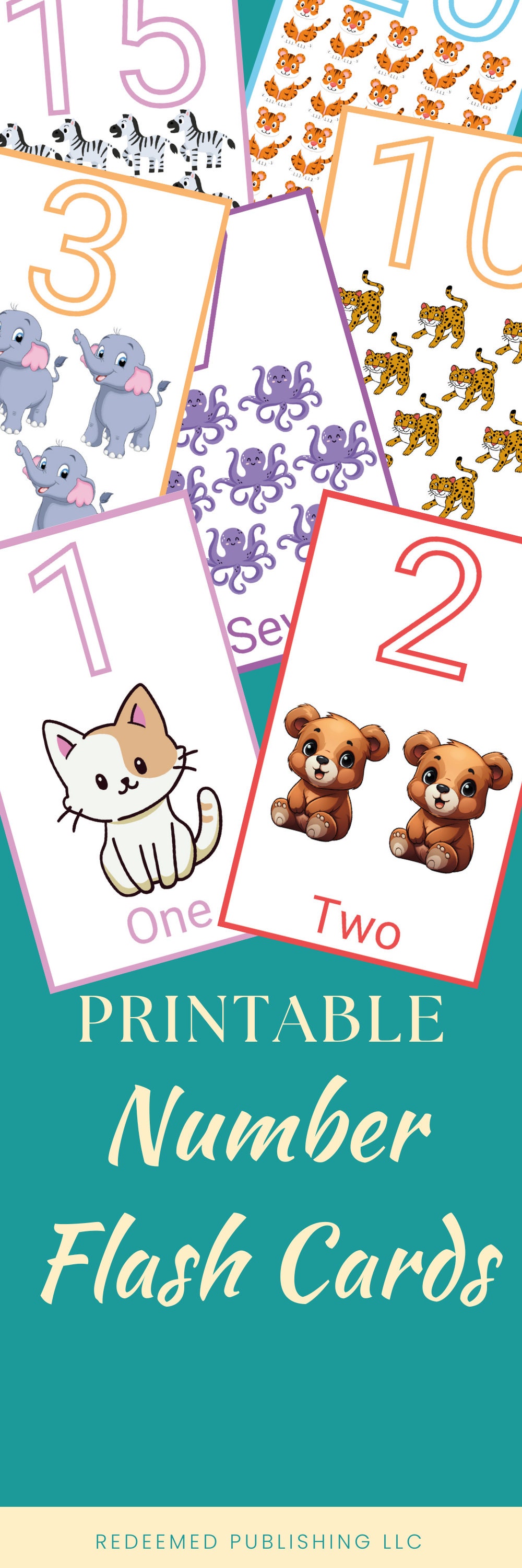 Number Flash Cards for Homeschool Curriculum Educational Cards Animal ...