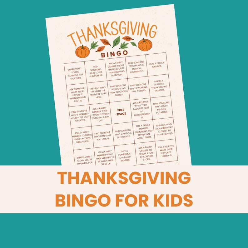 Thanksgiving Bingo for Kids Printable Family Holiday Game for Kids ...