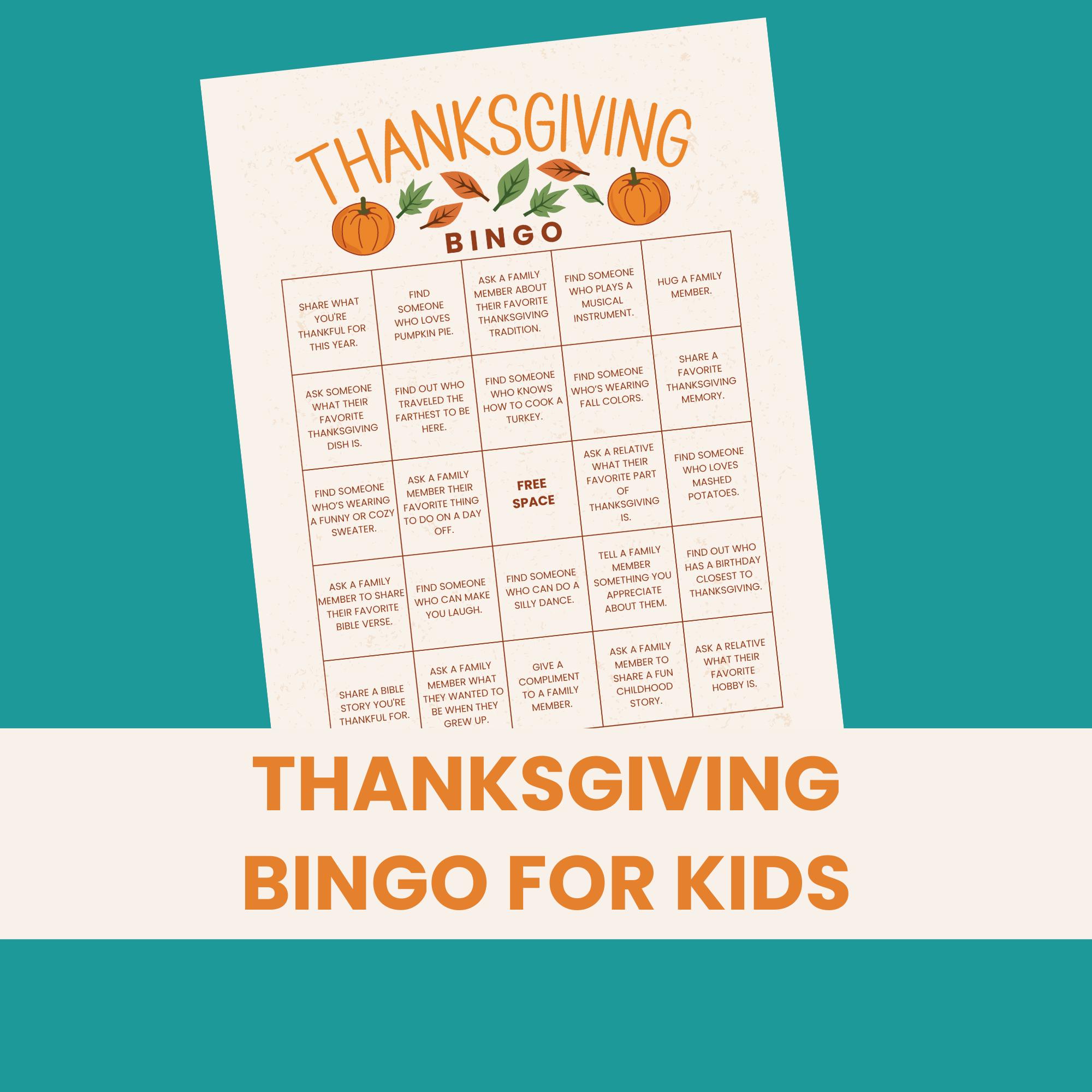 Thanksgiving Bingo for Kids Printable Family Holiday Game for Kids ...