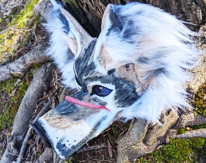 Therian Alpha Grey Gray Wolf Scar Mask - Blue Mesh Eyes - Hand Painted ...