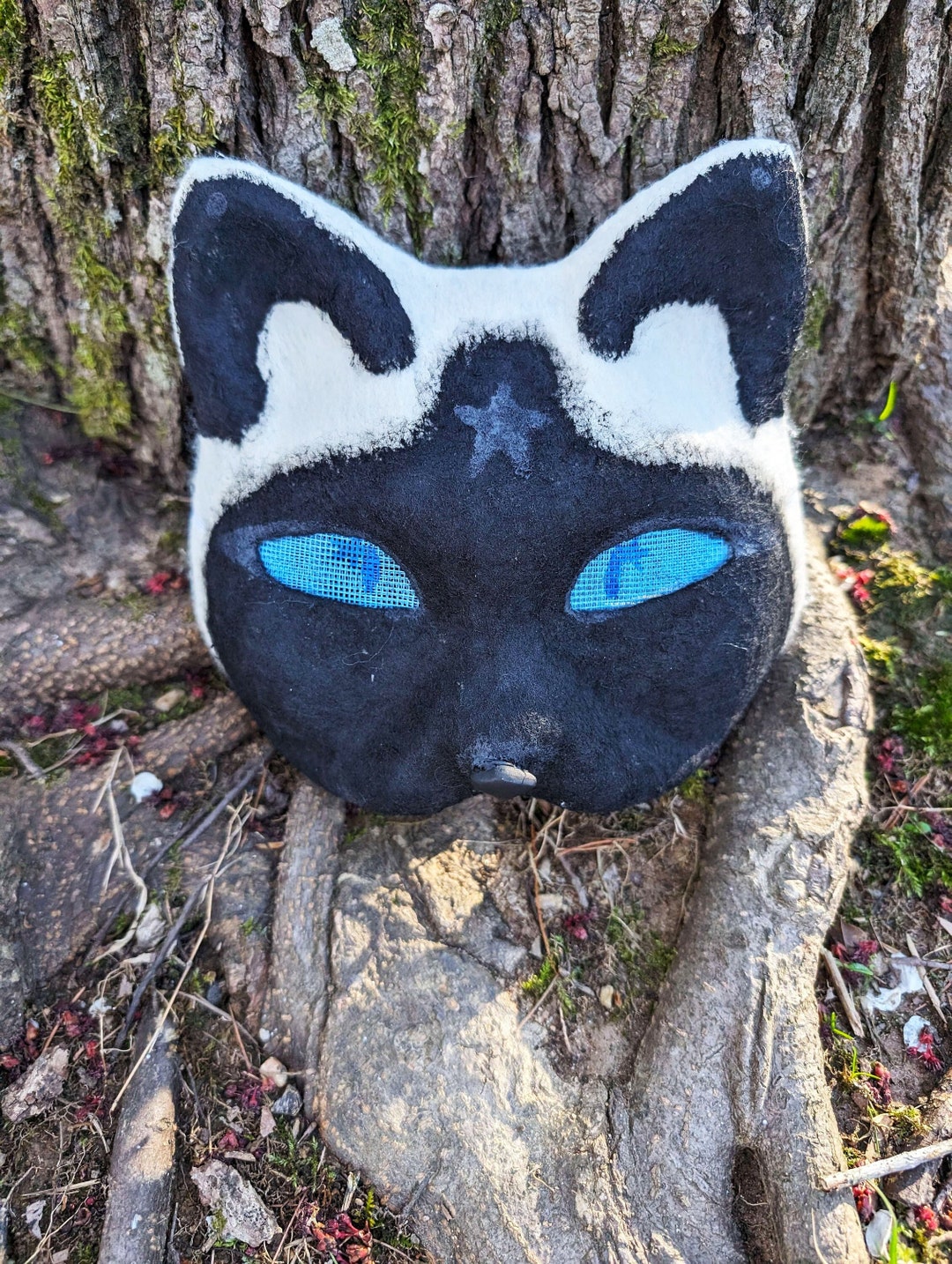 Therian Siamese Cat Mask - Blue Sky Mesh Eyes - Hand Painted - Ready to ...