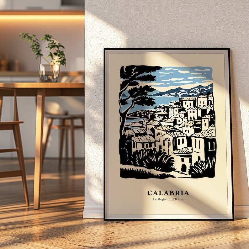 Charming Calabria Town Poster, Nostalgic Italy Wall Art, Vintage Travel ...