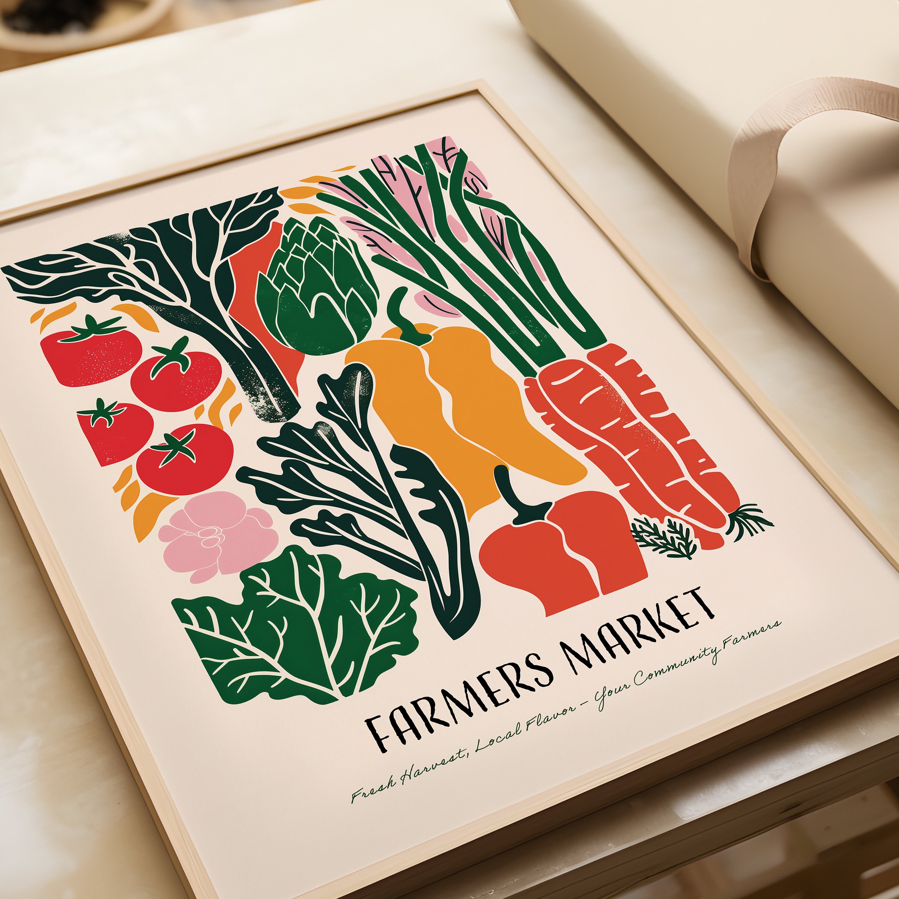 Farmers Market Art Print - Colorful Vegetable Kitchen Decor - Vibrant ...