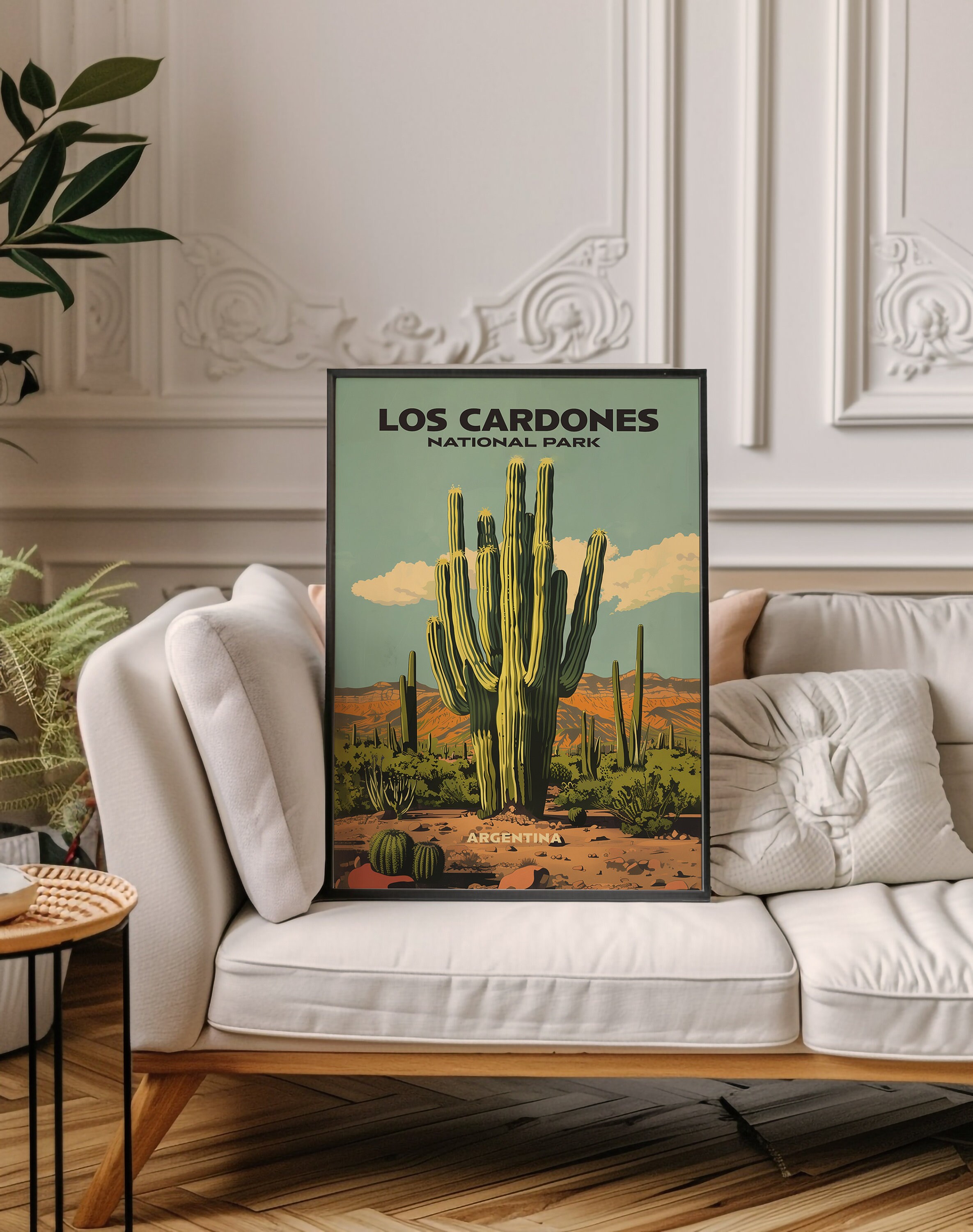 Vintage Argentina Travel Poster Featuring Cardon Grande Cactus ...