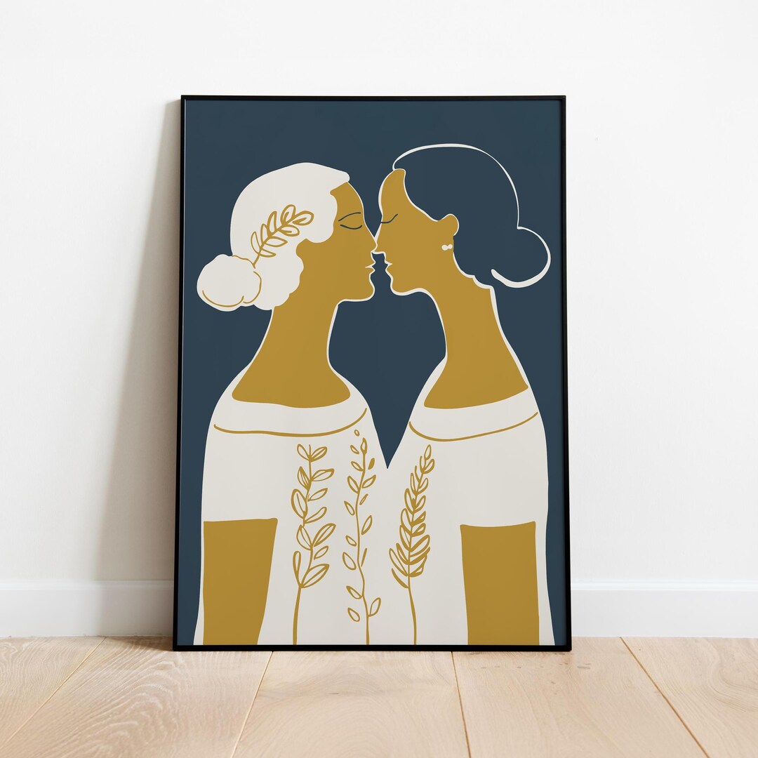 LGBTQ Line Art Print: Two Women Kissing, Minimalist Home Decor - Etsy