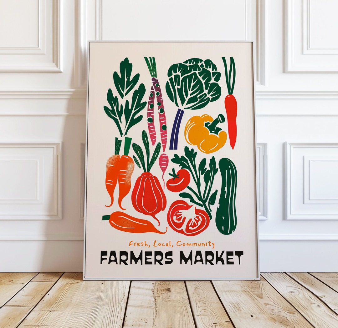 Farmers Market Digital Print, Colorful Vegetable Art Download, Kitchen ...