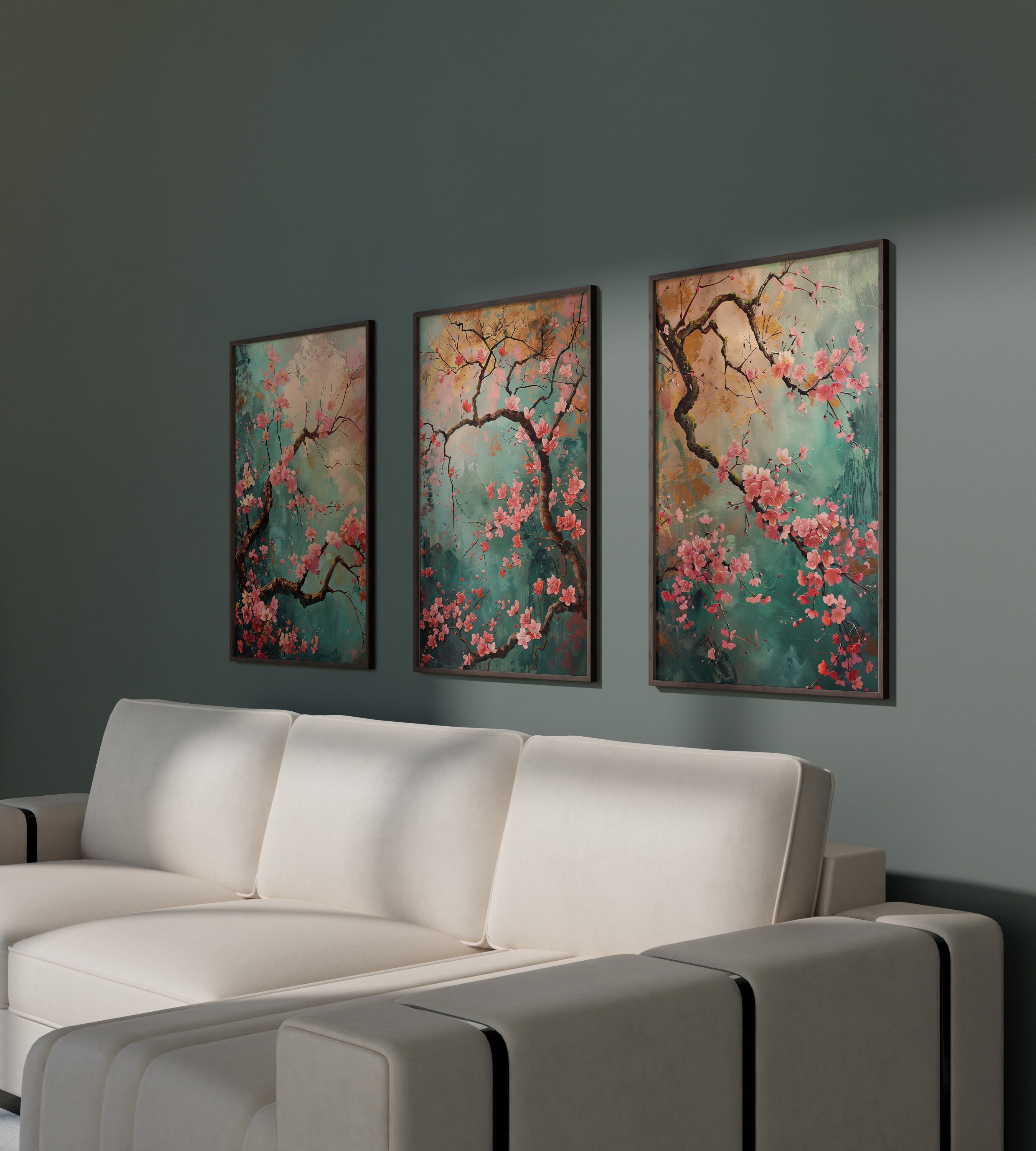 Captivating Japanese Golden Cherry Blossom Poster Set of 3 Breathtaking ...