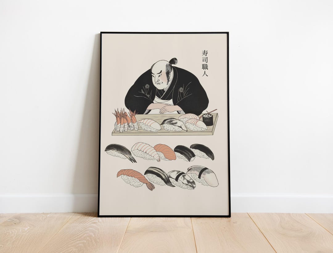 Traditional Japanese Chef & Assorted Sushi Art Print - Vintage Culinary ...