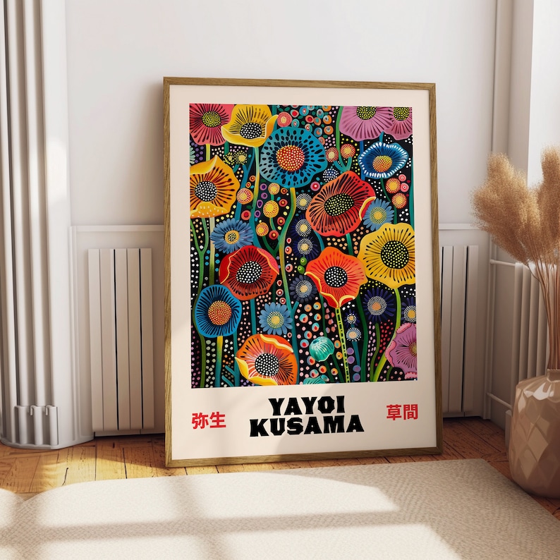 Yayoi Kusama Inspired Japanese Wall Art Colorful Flowers Japandi Print ...