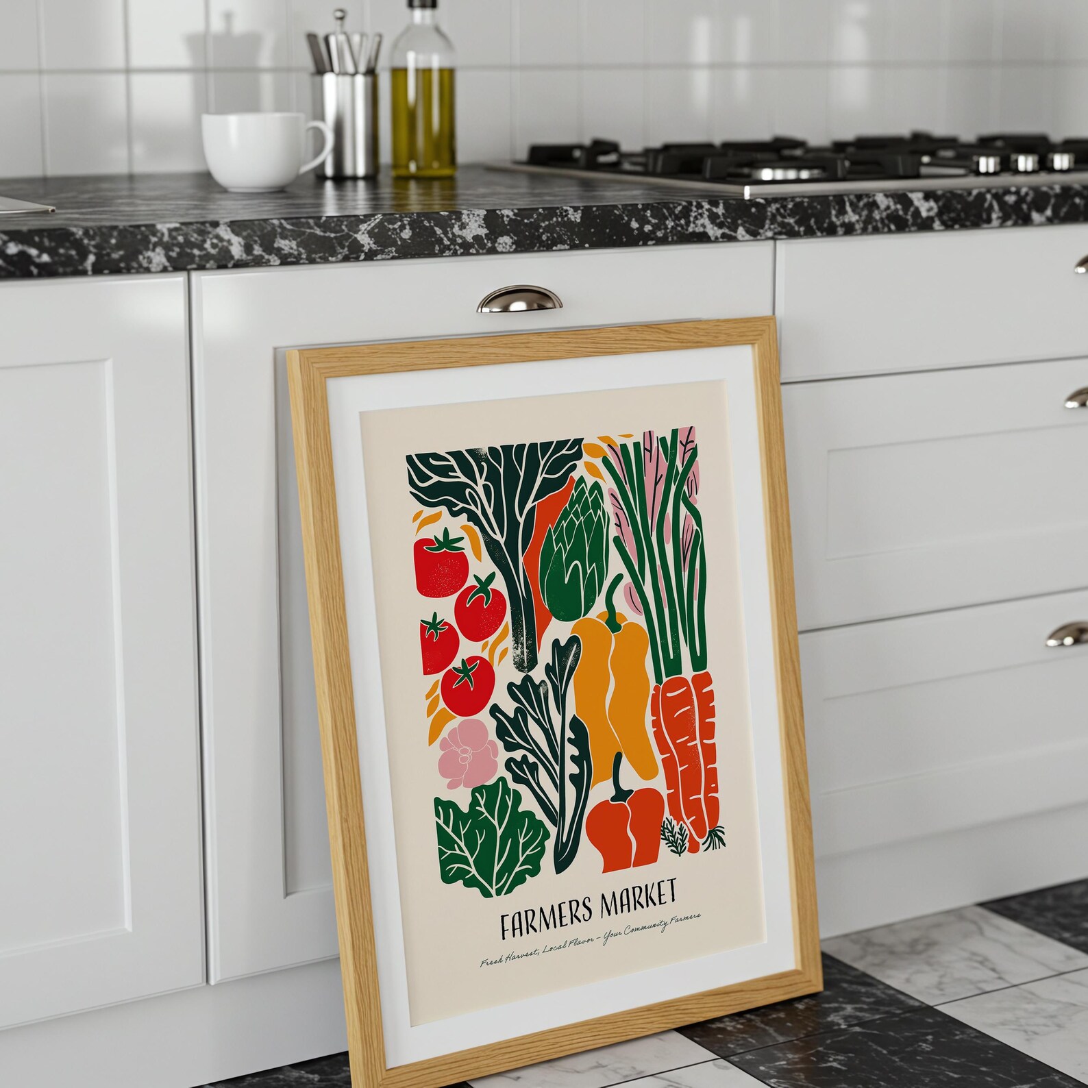 Farmers Market Art Print - Colorful Vegetable Kitchen Decor - Vibrant ...