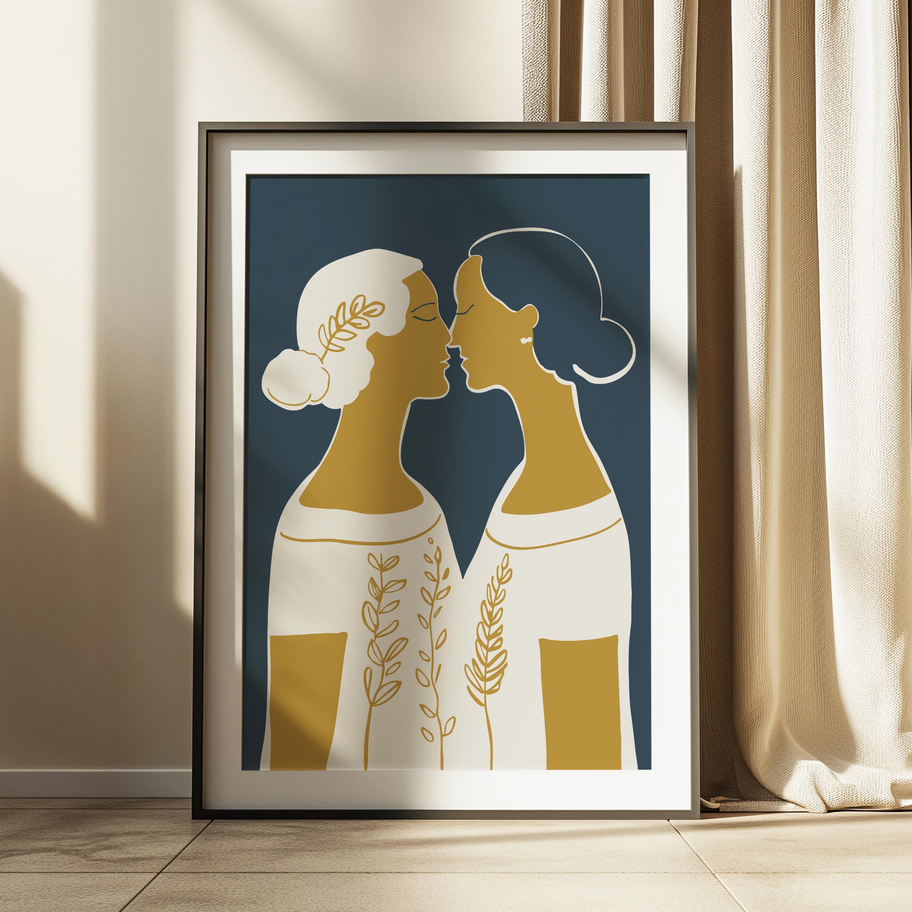 LGBTQ Line Art Print: Two Women Kissing, Minimalist Home Decor - Etsy