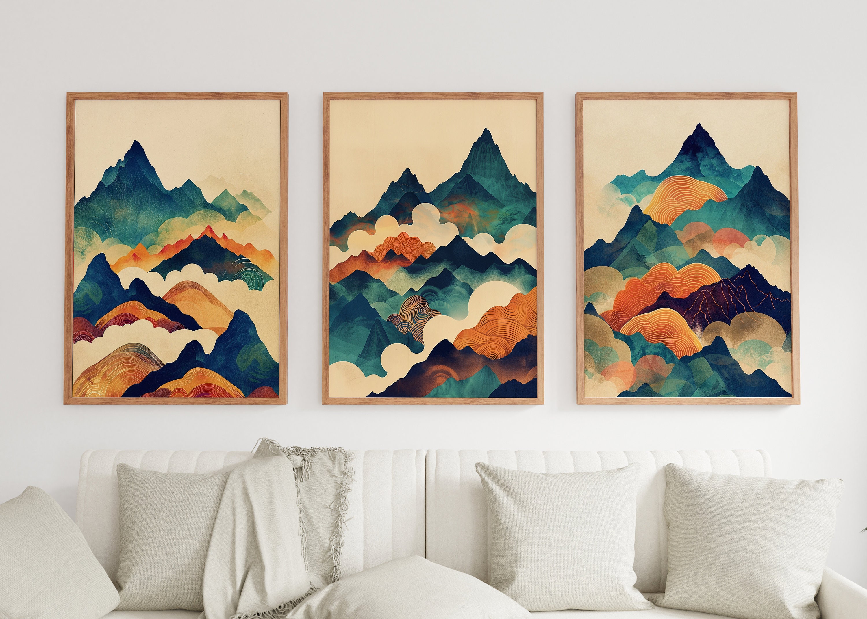 Retro Mountain Art Prints: Groovy 1960s Decor, Set of 3 (digital ...