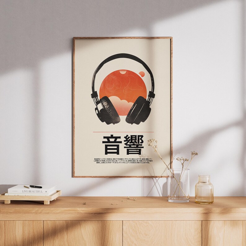 Japanese Retro Music Poster: Vintage Headphones Art (digital Download ...