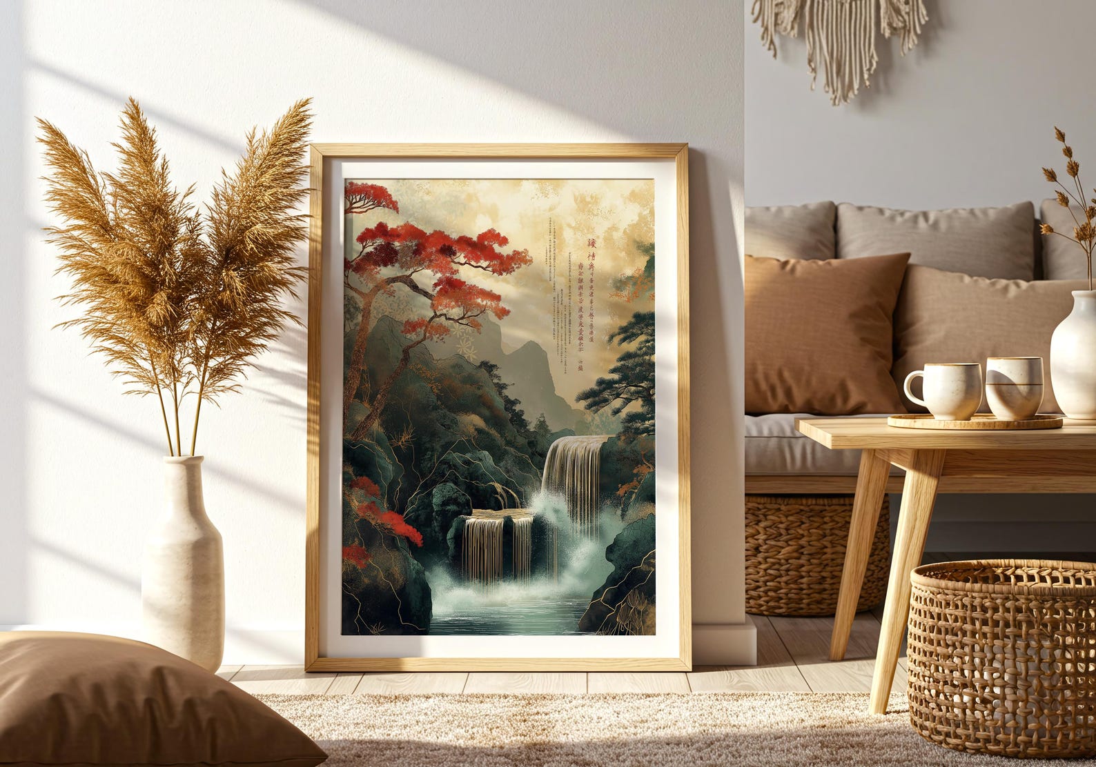 Chinese Waterfall Wall Art Print – Traditional Landscape With ...