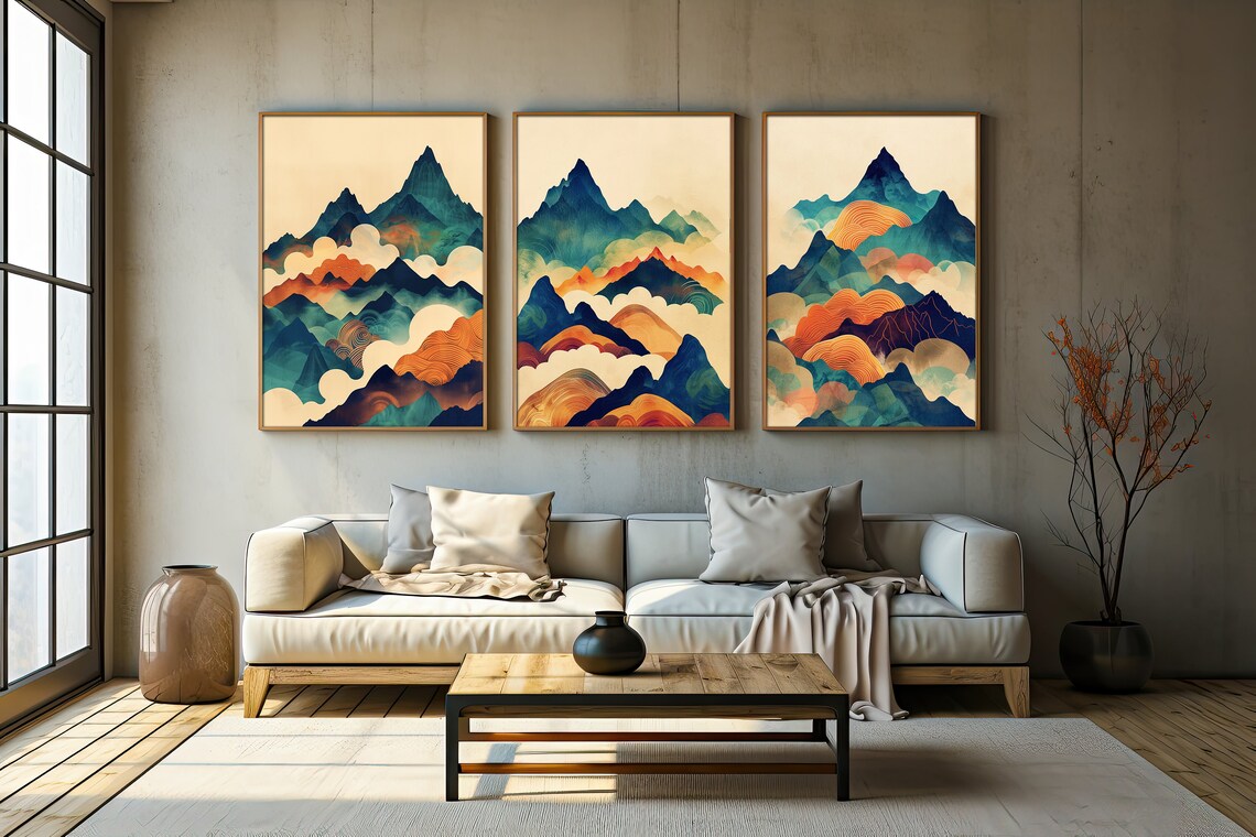 Retro Mountain Art Prints: Groovy 1960s Decor, Set of 3 (digital ...
