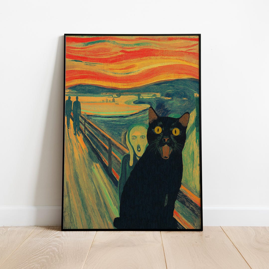 The Scream Cat Art Print: Funny Black Cat Giclée Poster - Etsy
